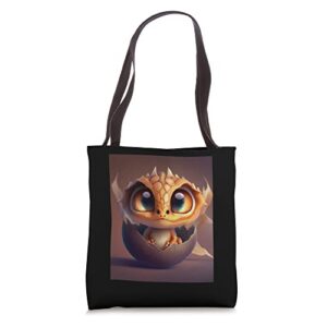 happy dragon baby hatching from a dragon egg – magic dragon tote bag