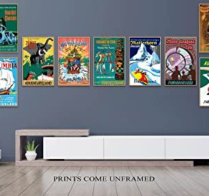 Vintage Disney Posters, The Haunted Mansion Poster, Splash Mountain, 20,000 Leagues Under the Sea, Jungle River, Matterhorn, Disney Ride Reproduction Wall Art 11x17 set of 9 Disney Poster Print