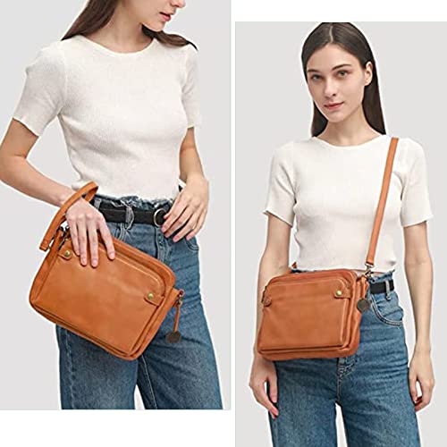 Genryu Crossbody Leather Shoulder Bags and Clutches, Three Layer Leather Crossbody Shoulder, Women's Casual Multi Layers Purses Clutches (Brown)