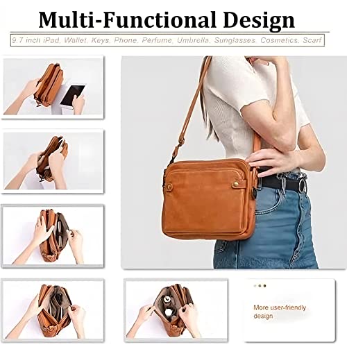 Genryu Crossbody Leather Shoulder Bags and Clutches, Three Layer Leather Crossbody Shoulder, Women's Casual Multi Layers Purses Clutches (Brown)