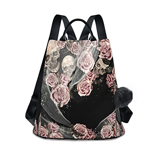 Mcyhzjd Backpack Purse, Watercolor Skulls and Roses Anti-theft Casual College School Ladies Fashion Shoulder Bag