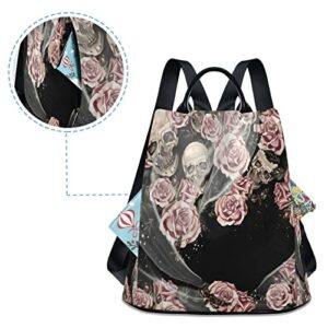 Mcyhzjd Backpack Purse, Watercolor Skulls and Roses Anti-theft Casual College School Ladies Fashion Shoulder Bag