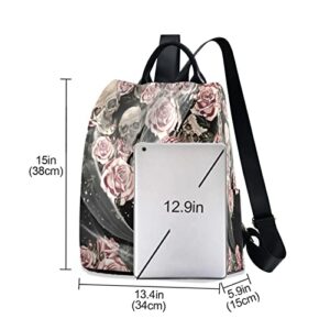 Mcyhzjd Backpack Purse, Watercolor Skulls and Roses Anti-theft Casual College School Ladies Fashion Shoulder Bag