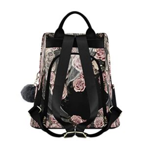 Mcyhzjd Backpack Purse, Watercolor Skulls and Roses Anti-theft Casual College School Ladies Fashion Shoulder Bag