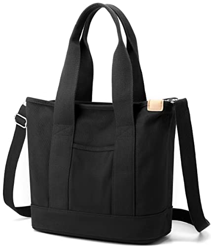 Canvas Tote Bag for Women with Zipper Organizer Big Shoulder Handbags Purse Women Crossbody Bag Black