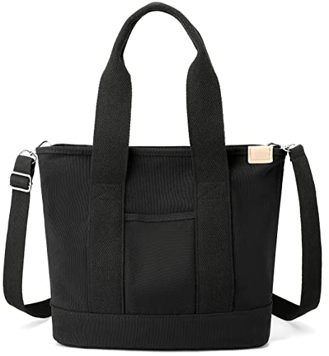 Canvas Tote Bag for Women with Zipper Organizer Big Shoulder Handbags Purse Women Crossbody Bag Black