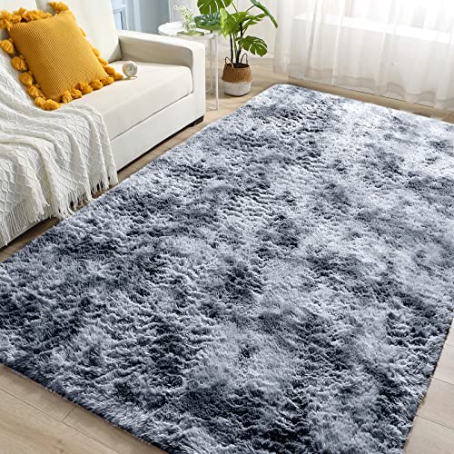 ROCYJULIN Small Area Rug 3x5 for Bedroom, Thickened Throw Rugs for Living Room, Ultra Soft Non-Slip Shag Fuzzy Carpets for Boys, Girls, Grey