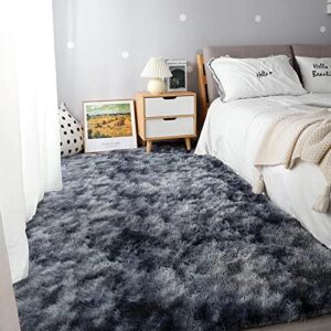 ROCYJULIN Small Area Rug 3x5 for Bedroom, Thickened Throw Rugs for Living Room, Ultra Soft Non-Slip Shag Fuzzy Carpets for Boys, Girls, Grey