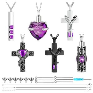 homland urn necklace for ashes – 6 pcs cremation jewelry keepsake memorial heart cross cubic stainless steel pendant for loved one women men with 3 pcs replacement chains