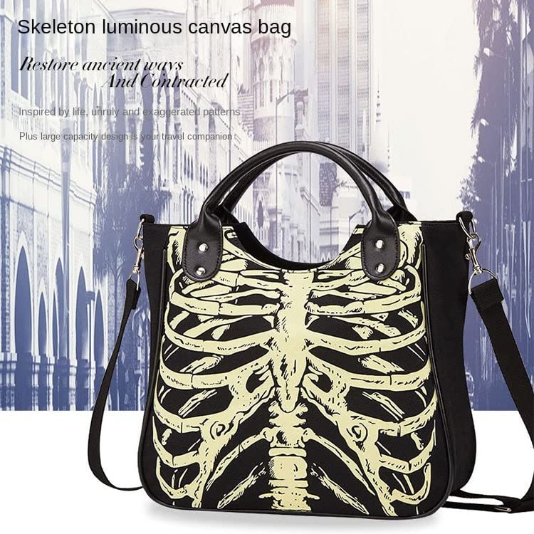 Goth Purse Grunge Skeleton Messenger Bag Y2K Backpack Gothic Punk Shoulder Satchels Alt School Handbag (Black)