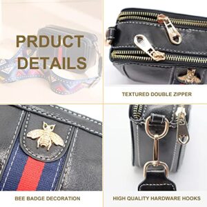 Haftigts Bee Crossbody Bags for Women with 2 Adjustable Straps, PU Leather Sling Camera Bag Purses Shoulder Bag with Zipper