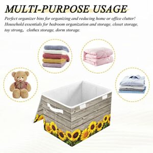 Sunflowers on Wooden Storage Bins with Lids Collapsible Storage Box Basket with Lid Closet Organizer Containers Storage Bins for Clothes for Clothes Closets Gift Organizing