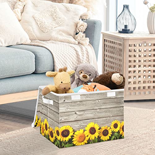 Sunflowers on Wooden Storage Bins with Lids Collapsible Storage Box Basket with Lid Closet Organizer Containers Storage Bins for Clothes for Clothes Closets Gift Organizing