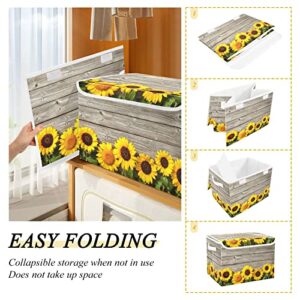 Sunflowers on Wooden Storage Bins with Lids Collapsible Storage Box Basket with Lid Closet Organizer Containers Storage Bins for Clothes for Clothes Closets Gift Organizing