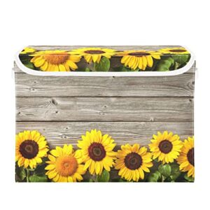 Sunflowers on Wooden Storage Bins with Lids Collapsible Storage Box Basket with Lid Closet Organizer Containers Storage Bins for Clothes for Clothes Closets Gift Organizing