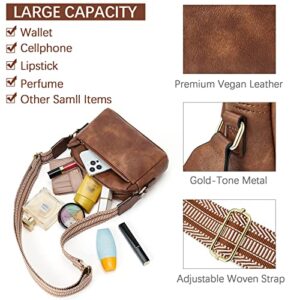 BOSTANTEN Small Crossbody Purse for Women Triple Zip Cell Phone Leather Shoulder Handbag with Wide Guitar Strap Brown