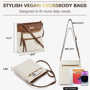 BOSTANTEN Crossbody Purses Shoulder Bags for Women Designer Leather Zipper Cell Phone Purses Handbags with Adjustable Strap Brown with White