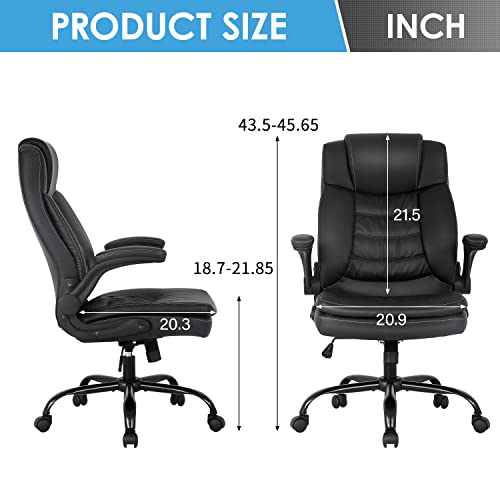 Office Chair Desk Chair Computer Chair with Lumbar Support Adjustable Armrest Task Chair Rolling Swivel PU Leather H High Back Ergonomic Chair for Back Pain (Black)