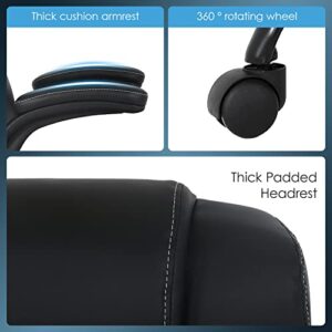 Office Chair Desk Chair Computer Chair with Lumbar Support Adjustable Armrest Task Chair Rolling Swivel PU Leather H High Back Ergonomic Chair for Back Pain (Black)