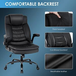 Office Chair Desk Chair Computer Chair with Lumbar Support Adjustable Armrest Task Chair Rolling Swivel PU Leather H High Back Ergonomic Chair for Back Pain (Black)