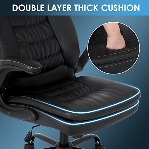 Office Chair Desk Chair Computer Chair with Lumbar Support Adjustable Armrest Task Chair Rolling Swivel PU Leather H High Back Ergonomic Chair for Back Pain (Black)