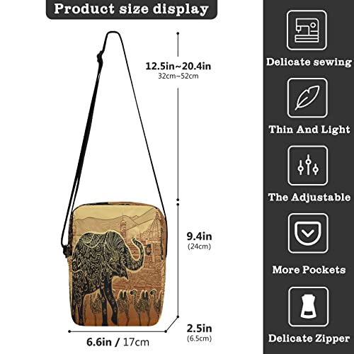 Silhouette Elephant Camel Ethnic Crossbody Bag For Women And Men Shoulder Bag Hobo Bag With Multiple Pockets Messenger Shoulder Bags