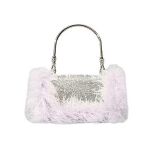 ladies ostrich feather rhinestone tote bag,shiny high-end mink fur full diamond shoulder messenger bag for party wedding. (purple,one size)