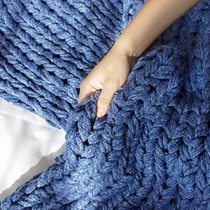 Chunky Knit Blanket Throw Warm Chenille Soft Cozy Boho Home Decor Handmade Cozy Throw Yarn Blanket 50x60 Inch Bed Sofa Blue