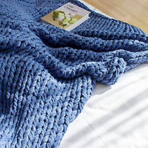 Chunky Knit Blanket Throw Warm Chenille Soft Cozy Boho Home Decor Handmade Cozy Throw Yarn Blanket 50x60 Inch Bed Sofa Blue