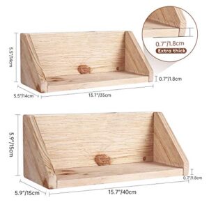 GAKEIHOO Floating Shelves Wall Mounted of 2 Set, Spice Rack, Hanging Shelf Wall Wood Shelves for Bedroom, Living Room, Bathroom, Kitchen, Office