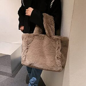 Fluffy Tote Bag for Women Plush Shoulder Fashion Autumn Winter Luxury Faux Fur Soft Girls Fuzzy Purse Overlarge Hobo Handbag