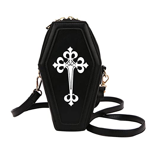 Lushandy Gothic Bags & Purses Crossbody Bag for Women Goth Purse Coffin Shape Handbags PU Leather Shoulder Bag Halloween