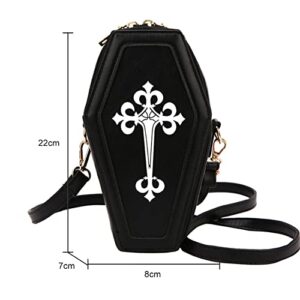 Lushandy Gothic Bags & Purses Crossbody Bag for Women Goth Purse Coffin Shape Handbags PU Leather Shoulder Bag Halloween