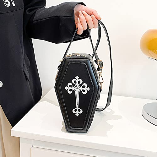 Lushandy Gothic Bags & Purses Crossbody Bag for Women Goth Purse Coffin Shape Handbags PU Leather Shoulder Bag Halloween