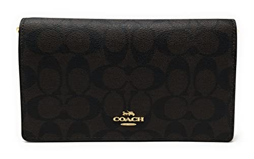 COACH Women's Anna Foldover Crossbody Clutch (Signature Canvas - Brown - Dark Magenta)