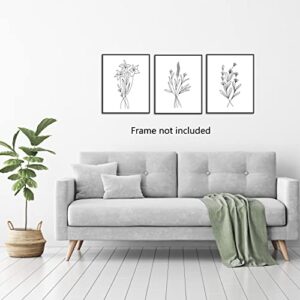 Black and White Wall Art Prints for Living Room, Bedroom, Kitchen, Office, Bathroom Wall Decor, Minimalist Wall Art, Botanical Prints, Plant Poster, Flower Pictures, Set of 3, 8" x 10", Unframed.