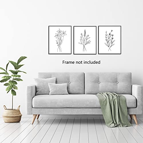 Black and White Wall Art Prints for Living Room, Bedroom, Kitchen, Office, Bathroom Wall Decor, Minimalist Wall Art, Botanical Prints, Plant Poster, Flower Pictures, Set of 3, 8" x 10", Unframed.