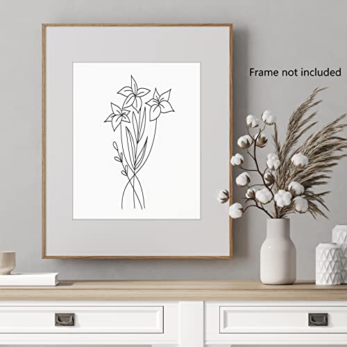 Black and White Wall Art Prints for Living Room, Bedroom, Kitchen, Office, Bathroom Wall Decor, Minimalist Wall Art, Botanical Prints, Plant Poster, Flower Pictures, Set of 3, 8" x 10", Unframed.