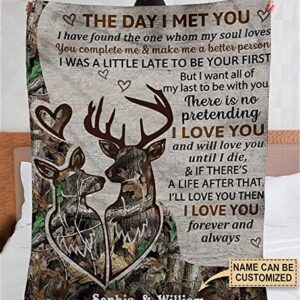 Personalized Couple Deer Blanket Hunting The Day I Met You Blanket Gift for Him Gift for Her Couple Gift Birthday Christmas Anniversary Valentine's Day