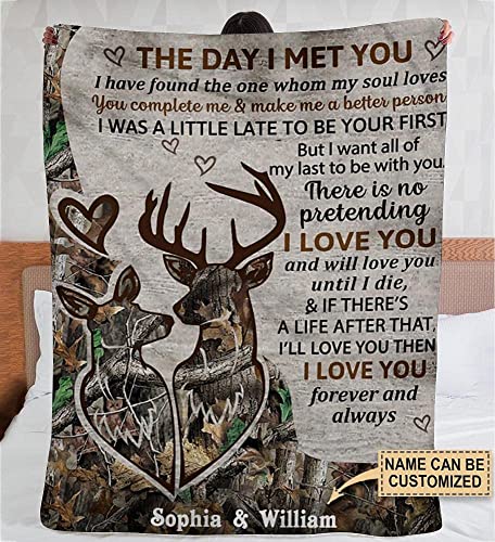 Personalized Couple Deer Blanket Hunting The Day I Met You Blanket Gift for Him Gift for Her Couple Gift Birthday Christmas Anniversary Valentine's Day