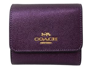 coach small trifold wallet metallic plum style no. cf412