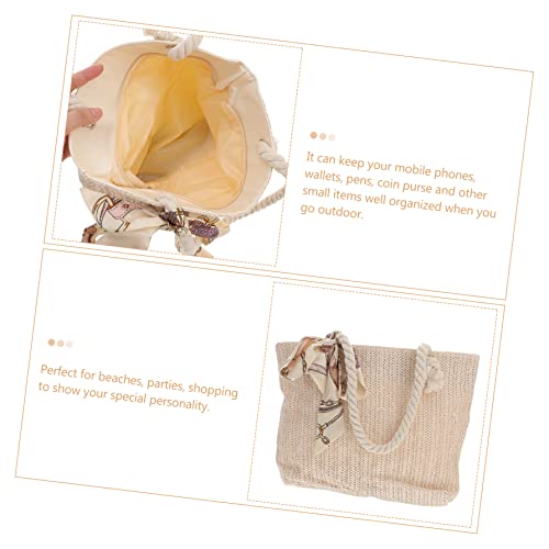 COLLBATH Bag bag Large for Weave Bag Travel Hand-woven Female Girls Holiday Women Fashion Straw Woman Simple Handbag Hand Beach Party Trendy Bow Bohemia Woven Shoulder Capacity