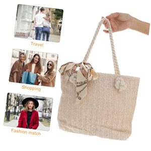 COLLBATH Bag bag Large for Weave Bag Travel Hand-woven Female Girls Holiday Women Fashion Straw Woman Simple Handbag Hand Beach Party Trendy Bow Bohemia Woven Shoulder Capacity