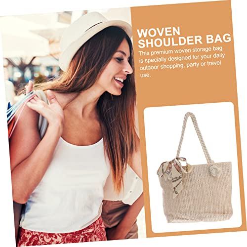 COLLBATH Bag bag Large for Weave Bag Travel Hand-woven Female Girls Holiday Women Fashion Straw Woman Simple Handbag Hand Beach Party Trendy Bow Bohemia Woven Shoulder Capacity