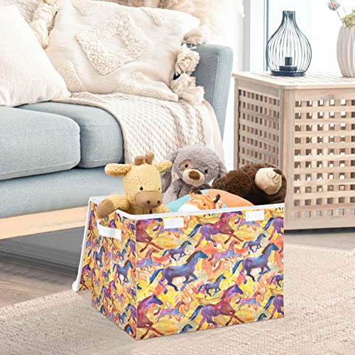 Running Horses Fall Storage Bins with Lids Collapsible Storage Box Basket with Lid Closet Organizer Containers Storage Baskets for Shelves for Outside Cars School Living Room