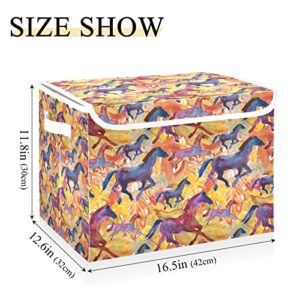 Running Horses Fall Storage Bins with Lids Collapsible Storage Box Basket with Lid Closet Organizer Containers Storage Baskets for Shelves for Outside Cars School Living Room