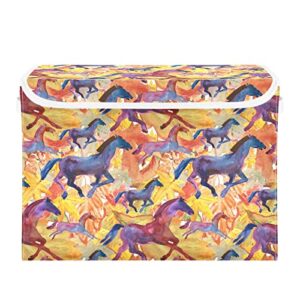 Running Horses Fall Storage Bins with Lids Collapsible Storage Box Basket with Lid Closet Organizer Containers Storage Baskets for Shelves for Outside Cars School Living Room