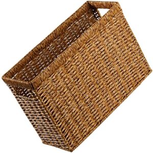 cabilock woven magazine basket natural narrow magazine wicker basket magazine storage bin rattan magazine holder with handle for home office