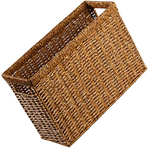 Cabilock Woven Magazine Basket Natural Narrow Magazine Wicker Basket Magazine Storage Bin Rattan Magazine Holder with Handle for Home Office