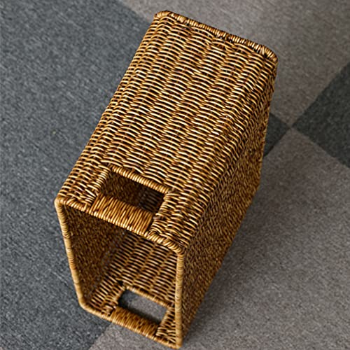 Cabilock Woven Magazine Basket Natural Narrow Magazine Wicker Basket Magazine Storage Bin Rattan Magazine Holder with Handle for Home Office